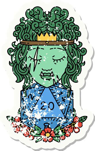 자연 스무 주사위 롤 그런 지 스티커가있는 반 오크 야만인 굴리기에 대한 스톡 벡터 아트 및 기타 이미지 굴리기 도깨비 명랑한 Istock