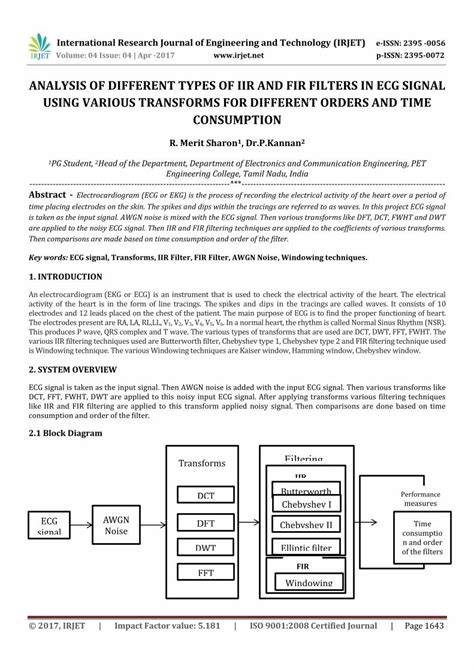 pdf analysis of different types of iir and fir filters in ecg