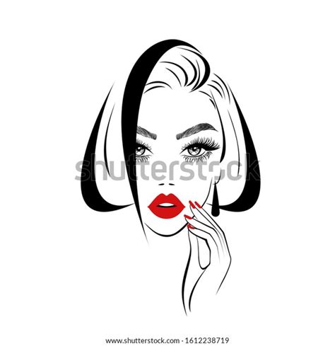 Beautiful Sexy Face Red Lips Hand Stock Vector Royalty Free 1612238719 Shutterstock