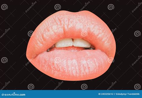 Sensual Woman With Sensual Lips Close Up Perfect Natural Lip Female