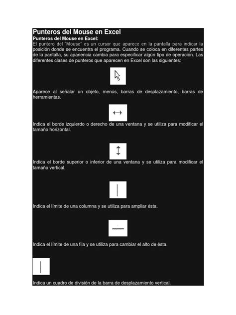 Punteros Del Mouse En Excel Pdf Ventana Informática Microsoft Excel