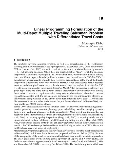 Pdf Linear Programming Formulation Of The Multi Depot Multiple