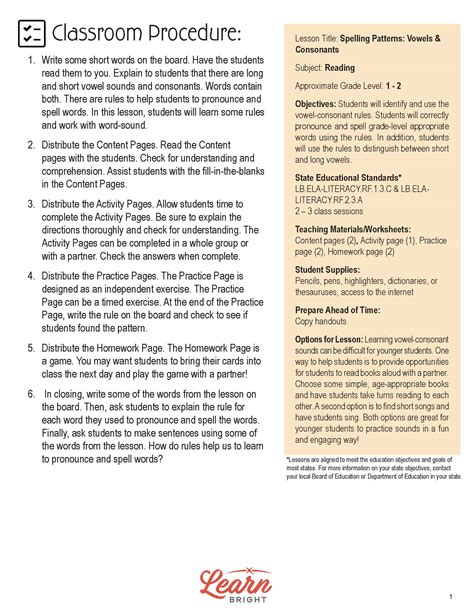 Spelling Patterns Vowels And Consonants Free Pdf Download