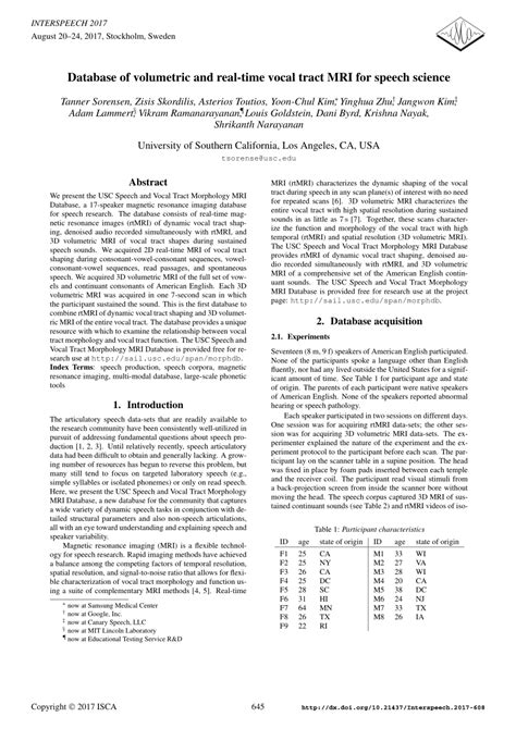 Pdf Database Of Volumetric And Real Time Vocal Tract Mri For Speech Science