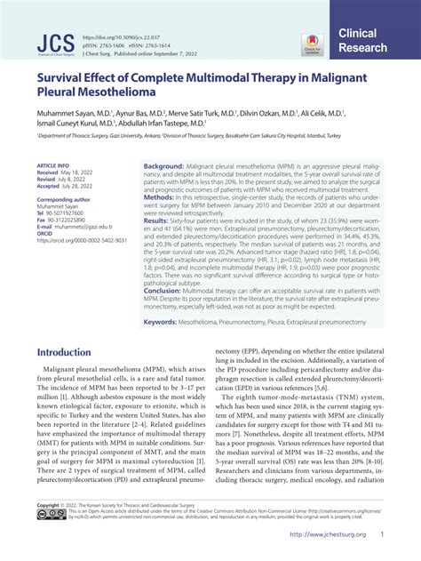 Pdf Survival Effect Of Complete Multimodal Therapy In Malignant Pleural Mesothelioma