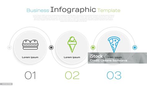 세트 라인 샌드위치 와플 콘 아이스크림 피자 슬라이스 비즈니스 인포그래픽 템플릿입니다 벡터 0명에 대한 스톡 벡터 아트 및 기타 이미지 Istock