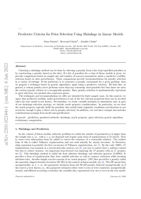 Pdf Predictive Criteria For Prior Selection Using Shrinkage In Linear