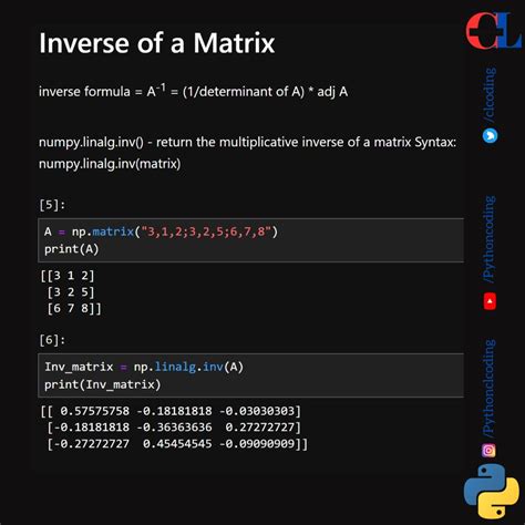 Python Coding On Linkedin Matrix In Python 🧵 Determinant Of Matrix Rank Of Matrix Inverse Of A