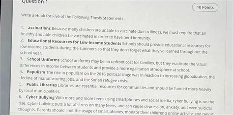 Solved Question 1write A Hook For Five Of The Following