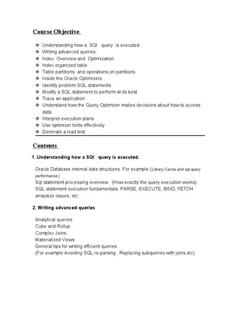 Complex Sql Writing And Performance Tuning Pdf Database Index