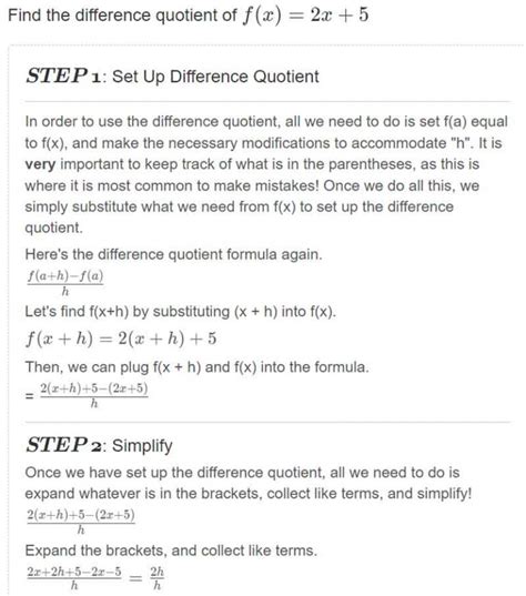 Difference Quotient Formula