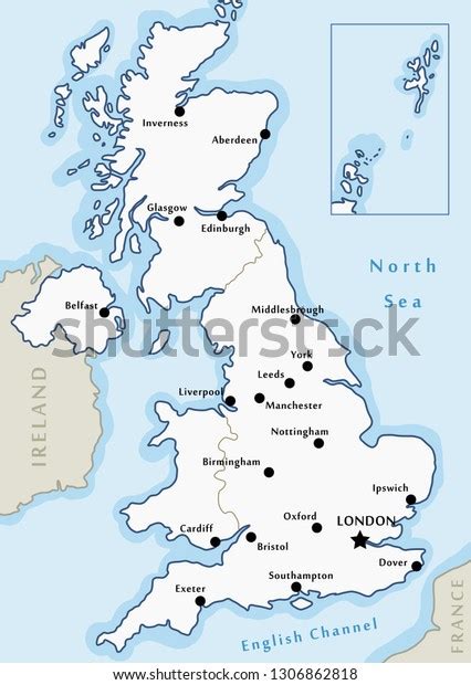 United Kingdom Map Vector Major Cities Stock Vector Royalty Free 1306862818