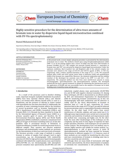 Pdf Highly Sensitive Procedure For The Determination Of Ultra Trace Amounts Of Bromate Ions In