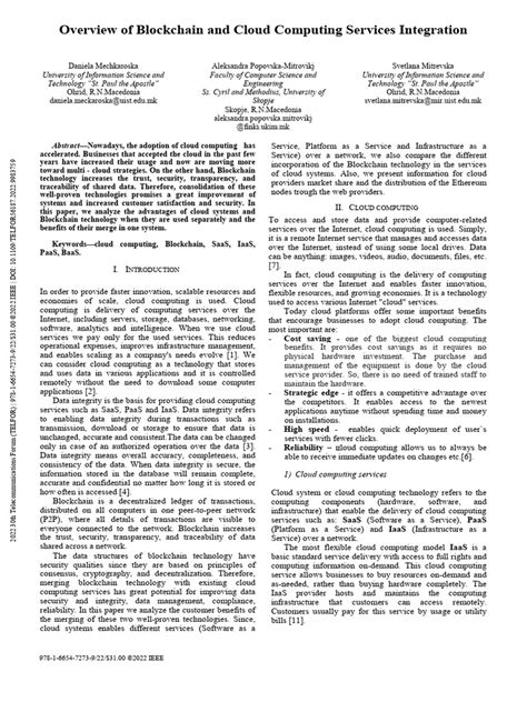 Overview Of Blockchain And Cloud Computing Services Integration Pdf