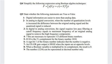 Solved Q4 Simplify The Following Expression Using Boolean