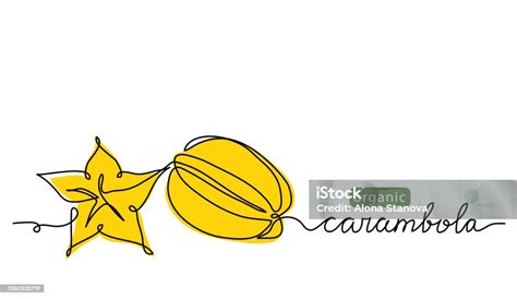 카람볼라 과일 간단한 색상 벡터 일러스트레이션 유기농 카람볼라 과일을 곁들인 연속 라인 아트 드로잉 1개 한 줄로에 대한 스톡 벡터 아트 및 기타 이미지 Istock