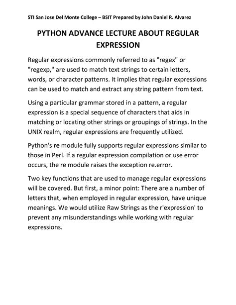 Python Advance Lecture About Regular Expression Python Advance Lecture About Regular
