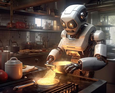 Premium AI Image | Robot assistant in the kitchen prepares food