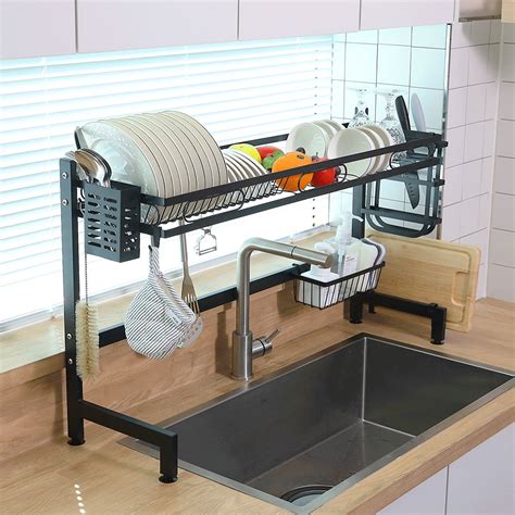 람스 세련된 프리미엄 블랙 설겆이선반 부착식식기건조대 씽크대선반걸이 접시거치대 온채널
