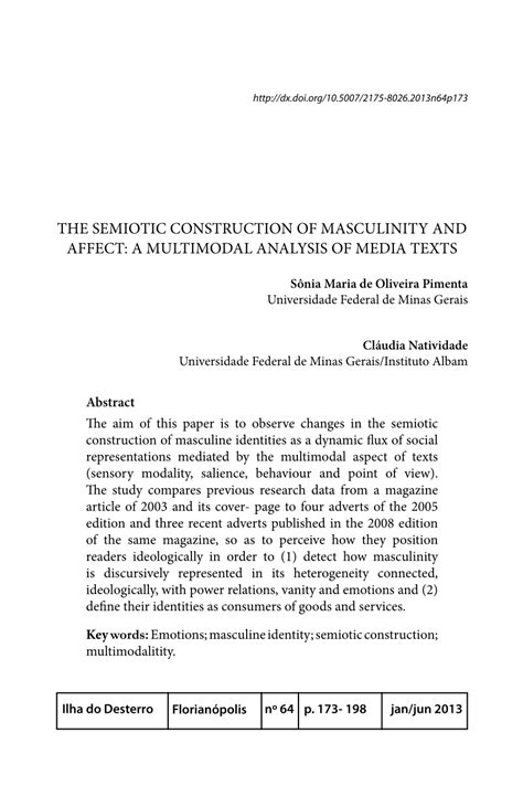 PDF The Semiotic Construction Of Masculinity And Affect A Multimodal Analysis Of Media Texts