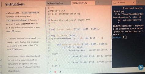 Solved Instructions Test Quicksort Py Testquicksort Py Chegg