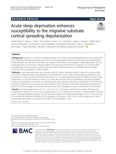 Acute Sleep Deprivation Enhances Susceptibility To The Migraine