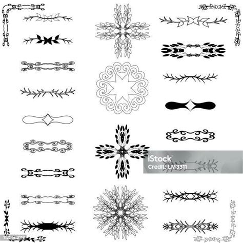빈티지 장식 구분선 테두리 소용돌이 분열 스크롤의 집합입니다 창의적인 그래픽 예술적 요소입니다 테두리 및 모서리를 격리 하는 블랙 색상 벡터 일러스트 레이 션 개체 그룹에