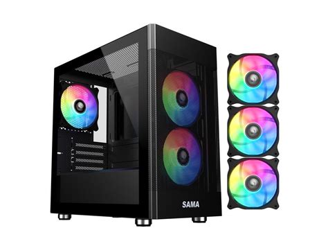 Sama Usb30 Tempered Glass Micro Atx Gaming Computer Case W 3 X 120mm