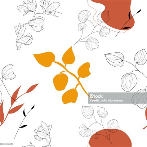 식물및추상 패턴 추상적인 모양의 단풍 라인 아트 드로잉 인쇄 표지 벽지 최소한의 자연 벽 예술을위한 추상 식물 예술 디자인 벡터 그림입니다 0명에 대한 스톡 벡터 아트 및