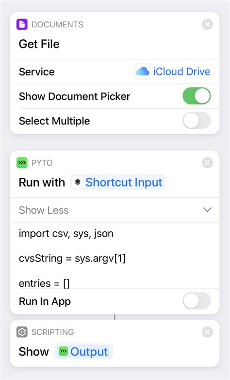 Need Simple CSV Conversion To JSON In Siri Shortcuts Using Pythonista