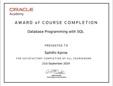 sahithi karne on linkedin hello everyone i have successfully completed database programming with…