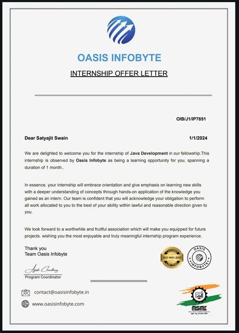 satyajit swain on linkedin oasisinfobyte newbeginnings internship java