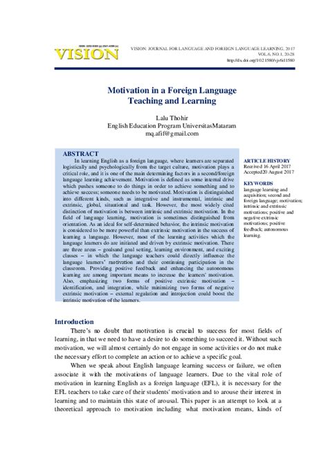 Pdf Motivation In A Foreign Language Teaching And Learning