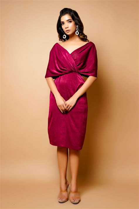 Buy Ahi Clothing Magenta Imported Velvet V Neck Wrap Dress Online Aza
