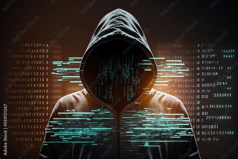 Cyber Security And Hacking Concept With Faceless Theft In Hoody Using Laptop And Digital White