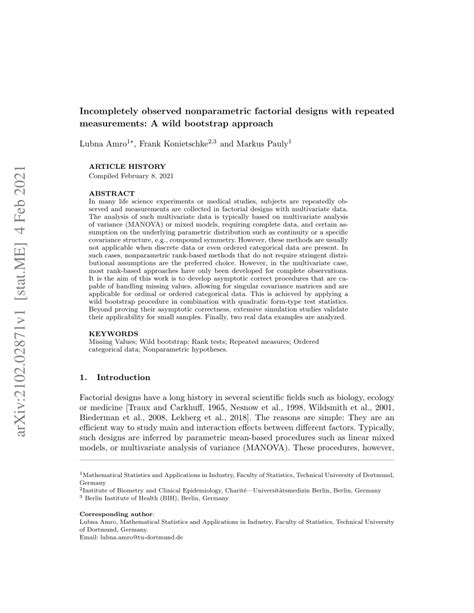 Pdf Incompletely Observed Nonparametric Factorial Designs With Repeated Measurements A Wild