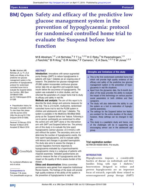 Pdf Safety And Efficacy Of The Predictive Low Glucose Management