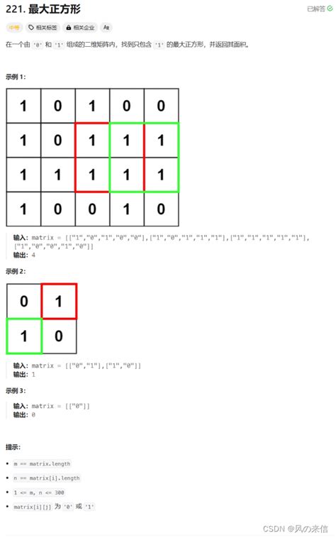 Leetcode T221 最大正方形求矩阵最大正方形 Csdn博客