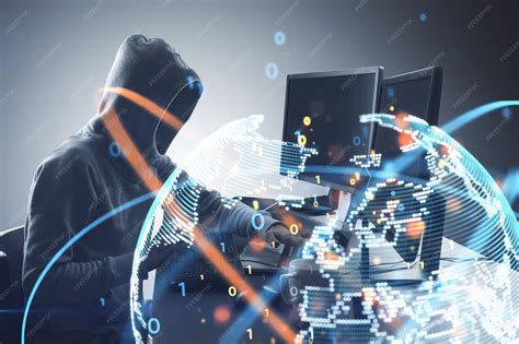 Premium Photo Side View Of Hacker At Desktop Using Computers With