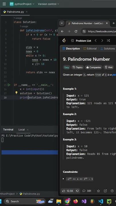 how i resolve palindrome number leetcode eazy level python