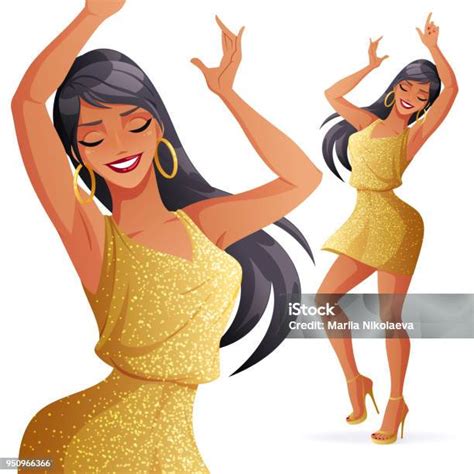 골든 반짝이 드레스에 아름 다운 춤 여자입니다 벡터 일러스트 레이 션을 격리 춤에 대한 스톡 벡터 아트 및 기타 이미지 춤 한 명의 여자만 관능 Istock