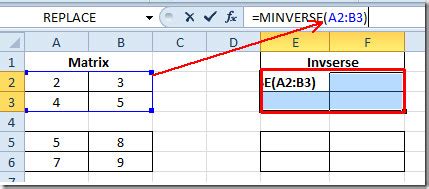 Excel 2010 Matrix Inverse Function MINVERSE