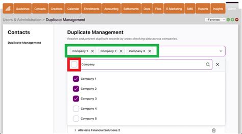 Duplicate Management User Interface Centrex Software