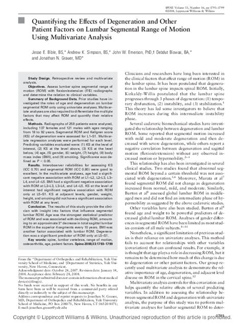 Pdf Quantifying The Effects Of Degeneration And Other Patient Factors On Lumbar Segmental