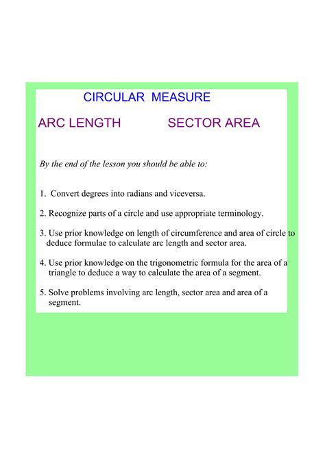 IB Maths Radians Arc Length Sector Area PDF Physics Science