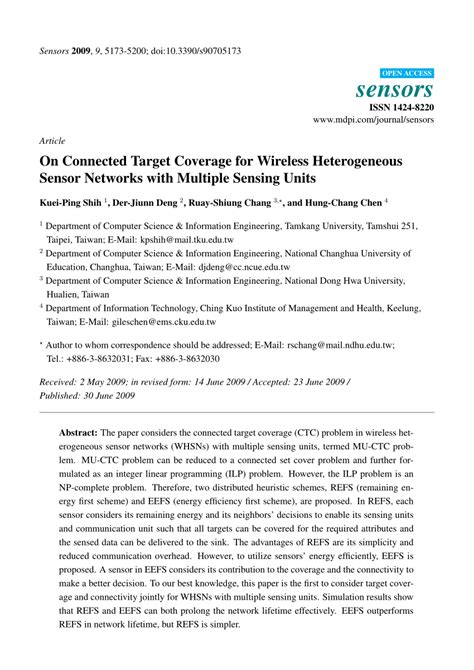 Pdf On Connected Target Coverage For Wireless Heterogeneous Sensor