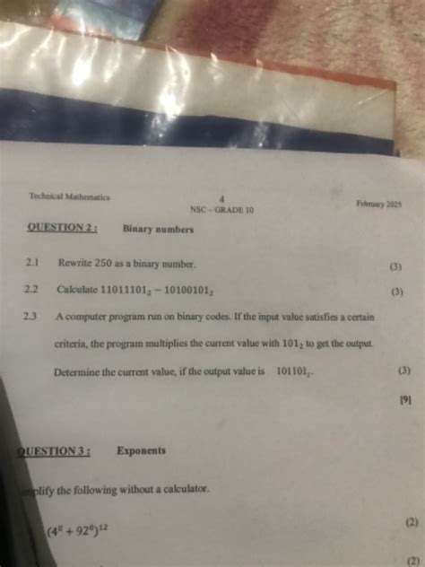 Question 2 Binary Numbers 21 Rewrite 250 As Studyx