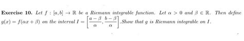 solved exercise 10 let f [a b]→r be a riemann integrable