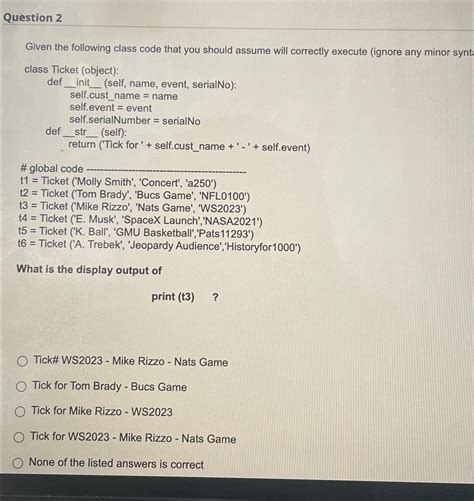 Solved Question Given The Following Class Code That You Chegg