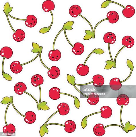 Cute Kawaii Cherry Pattern Stock Illustration Download Image Now